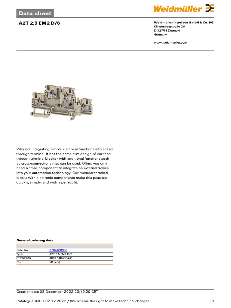 A2T 2.5 EM2 D/6 Terminal Data Sheet | PDF | Electrical Engineering ...