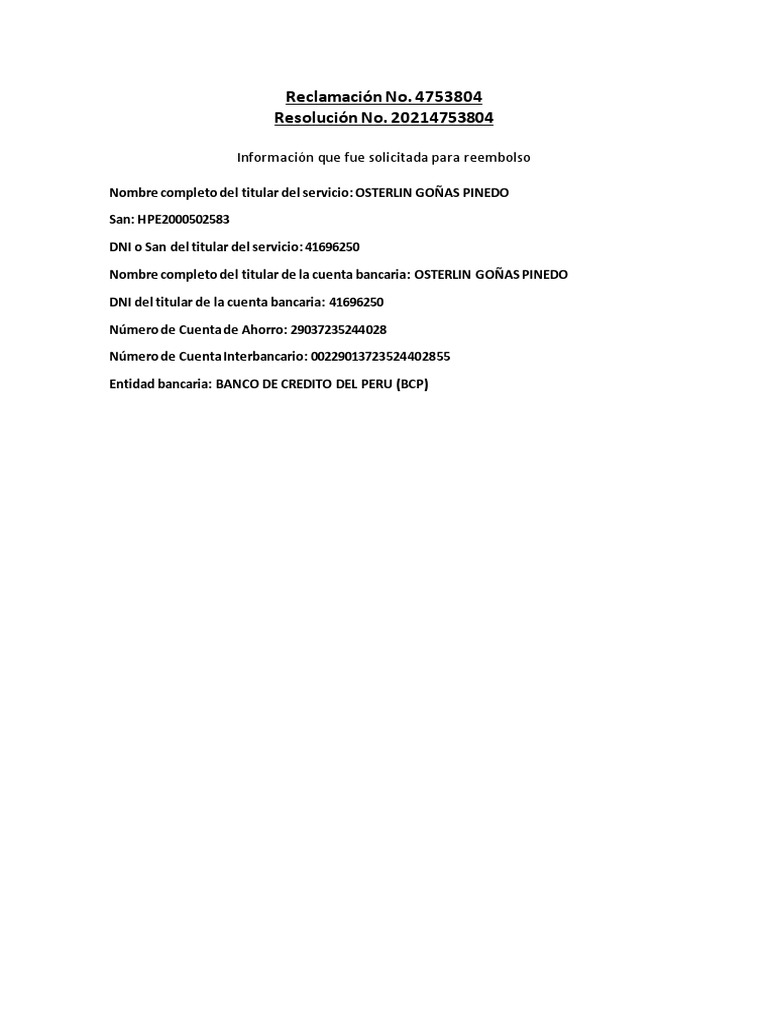 Reembolso OSTERLIN GOÑAS PINEDO | PDF