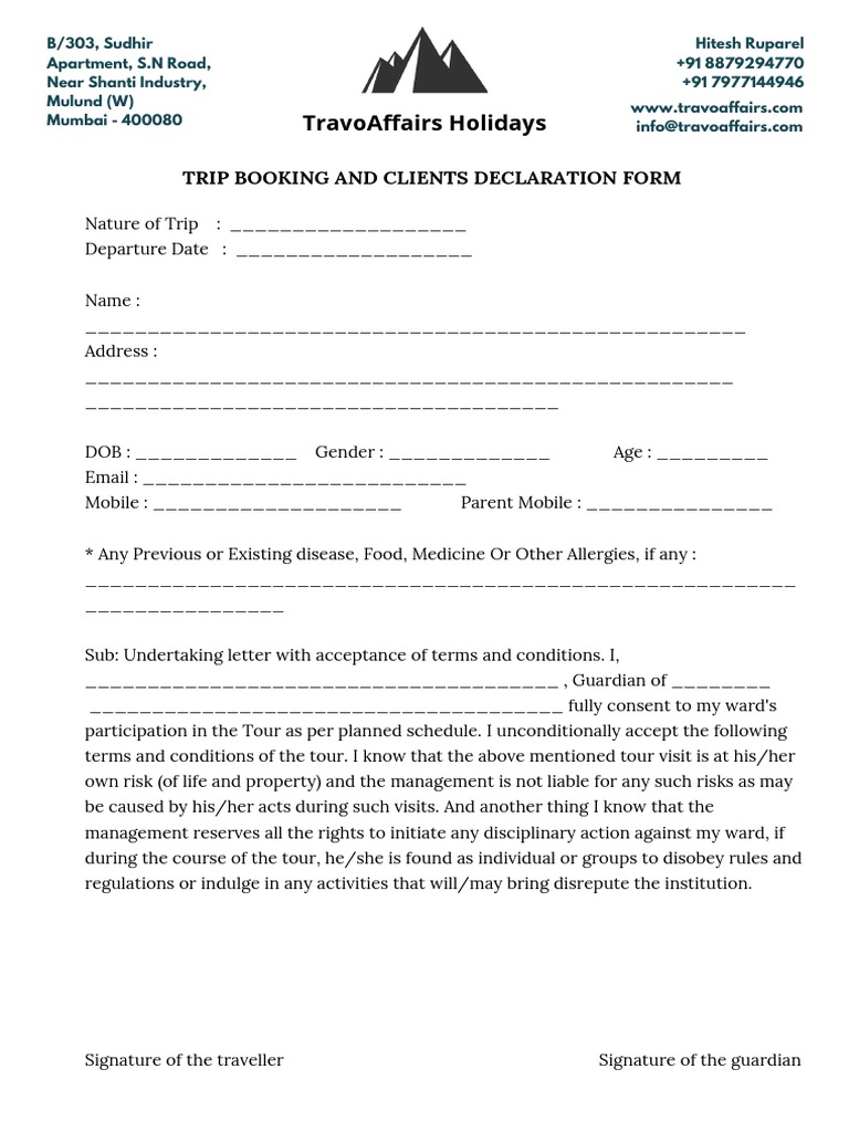 Tour Declaration Form | PDF | Baggage | Airport