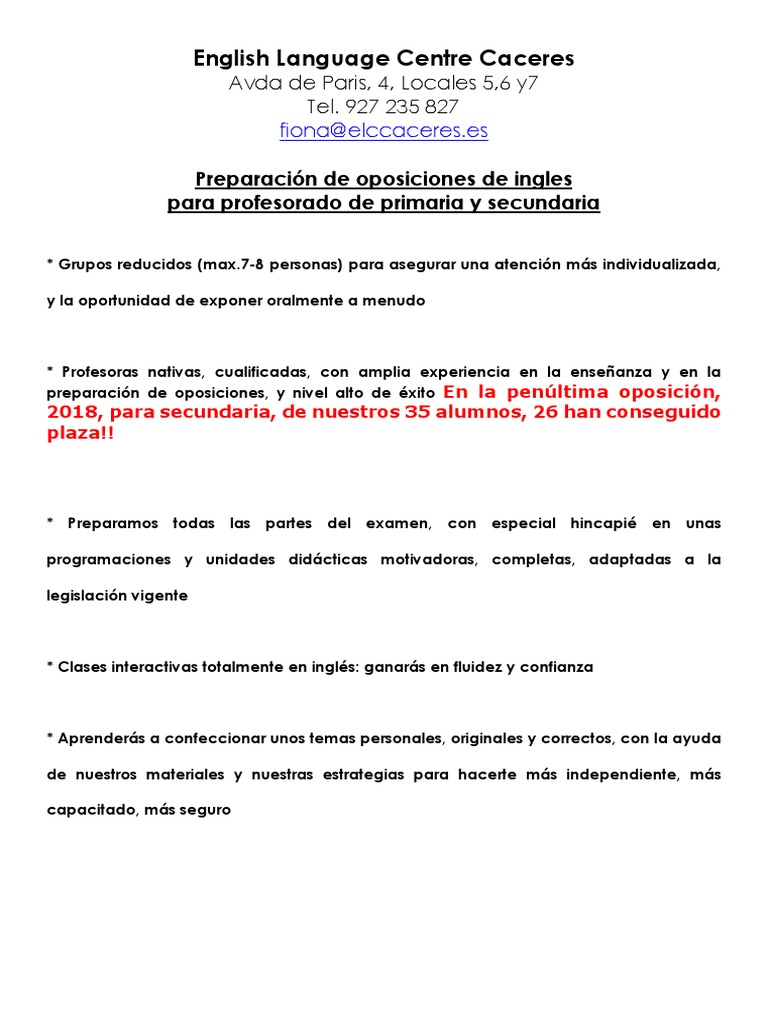 Oposiciones Inglés: Curso 2022-23 en Cáceres | PDF