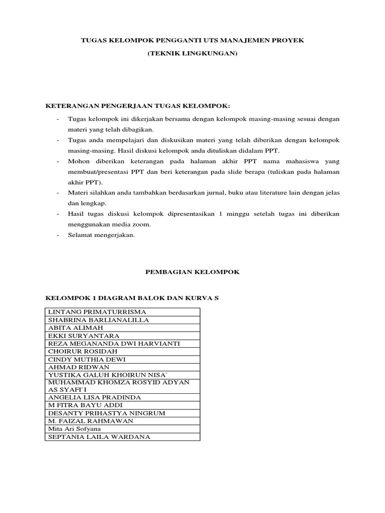 Tugas Kelompok Pengganti Uts Manajemen Proyek | PDF | Kajian Bahasa Asing