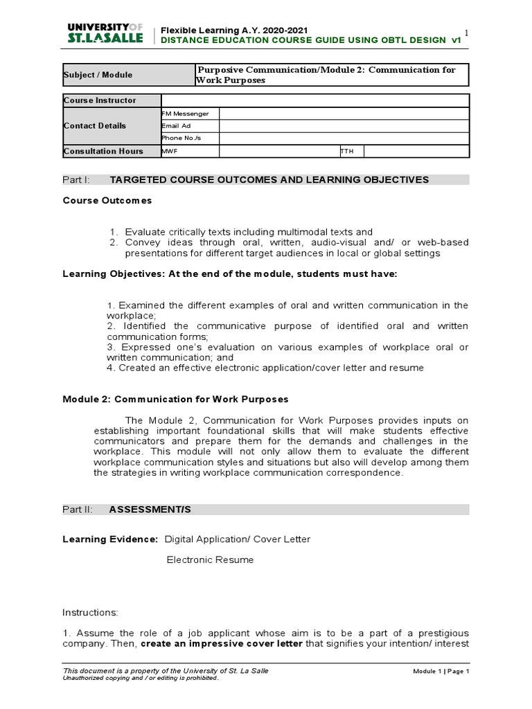 Communication for Work Purposes Guide | PDF | Communication | Teachers