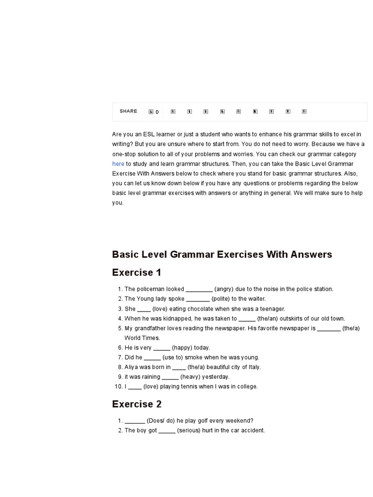 ESL Grammar Basics | PDF | Foreign Language Studies | Home & Garden