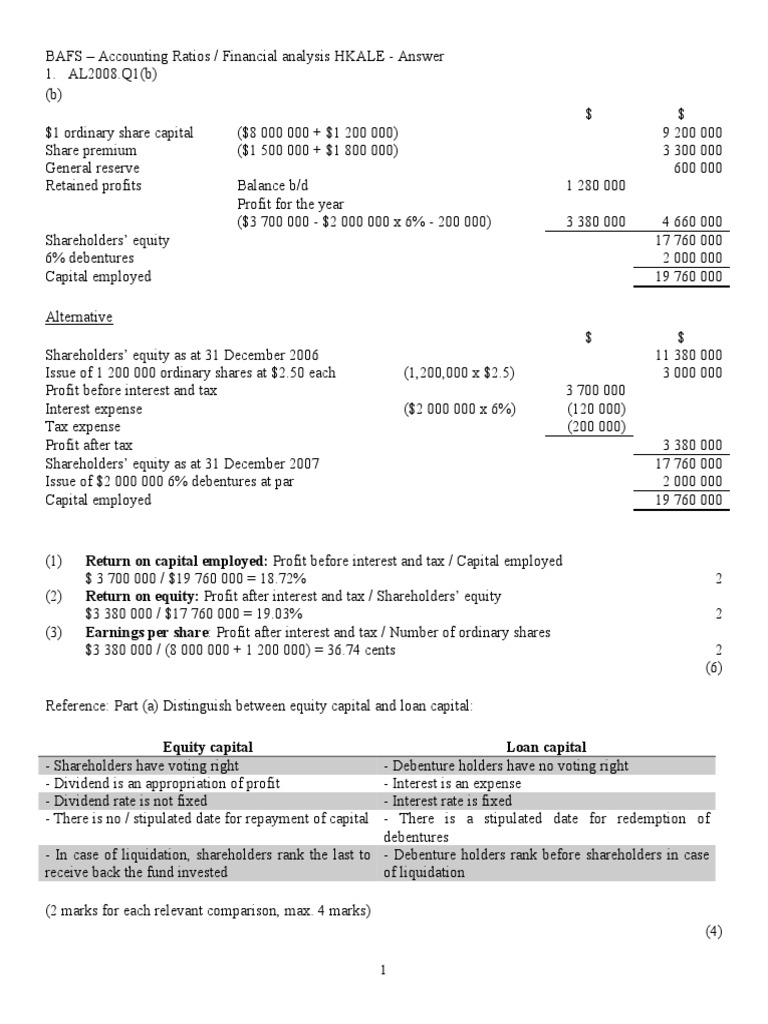 Accounting Ratio - AL - Ans | PDF | Dividend | Financial Capital