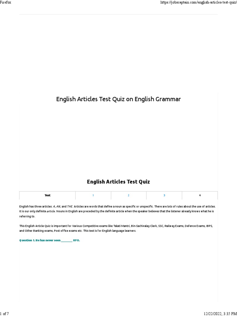 English Articles Test | PDF