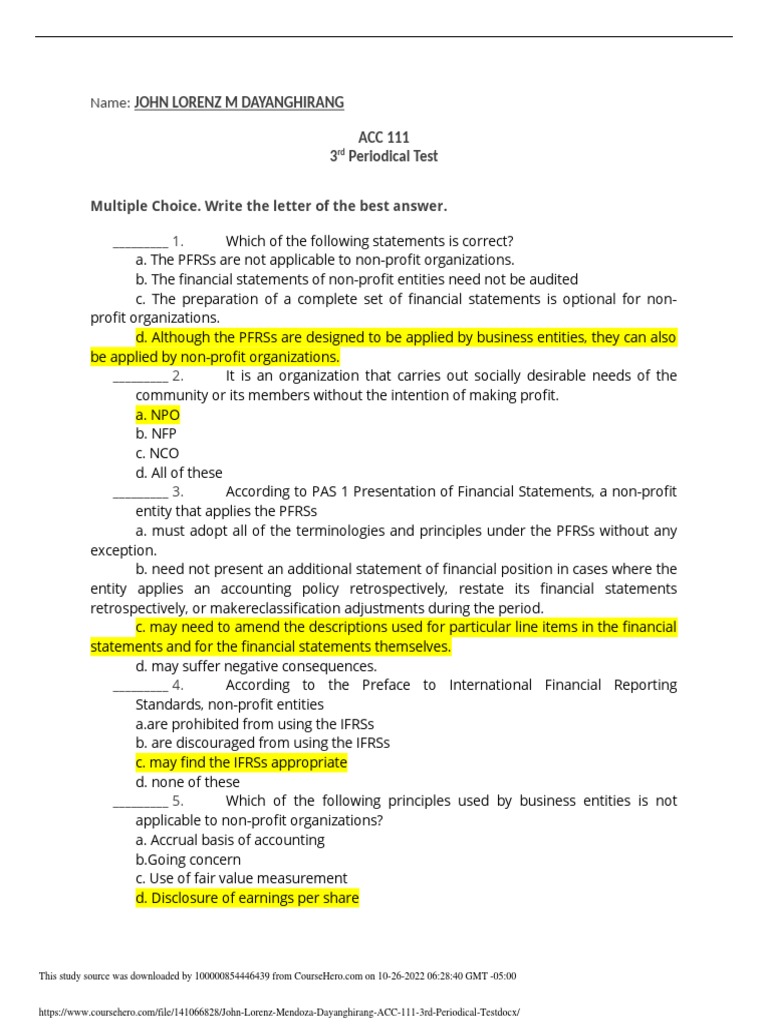 Acc 111 | PDF | Historical Cost | Equity (Finance)