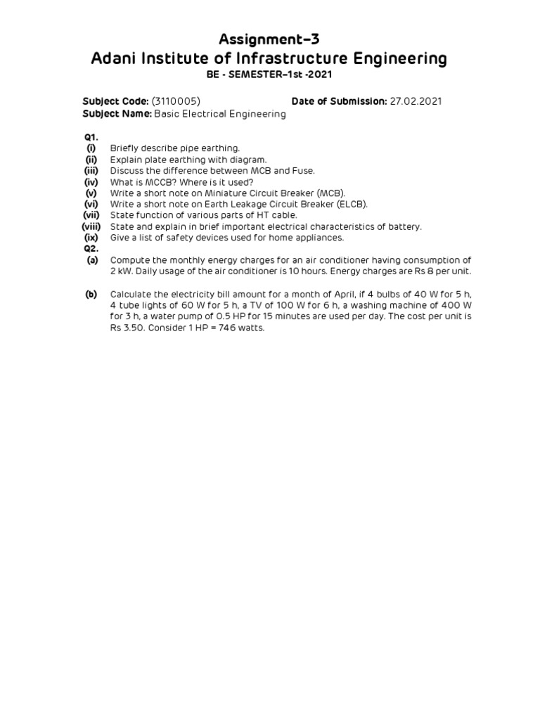 Basic Electrical Engineering Assignment 3 Pdf Home And Garden 7191