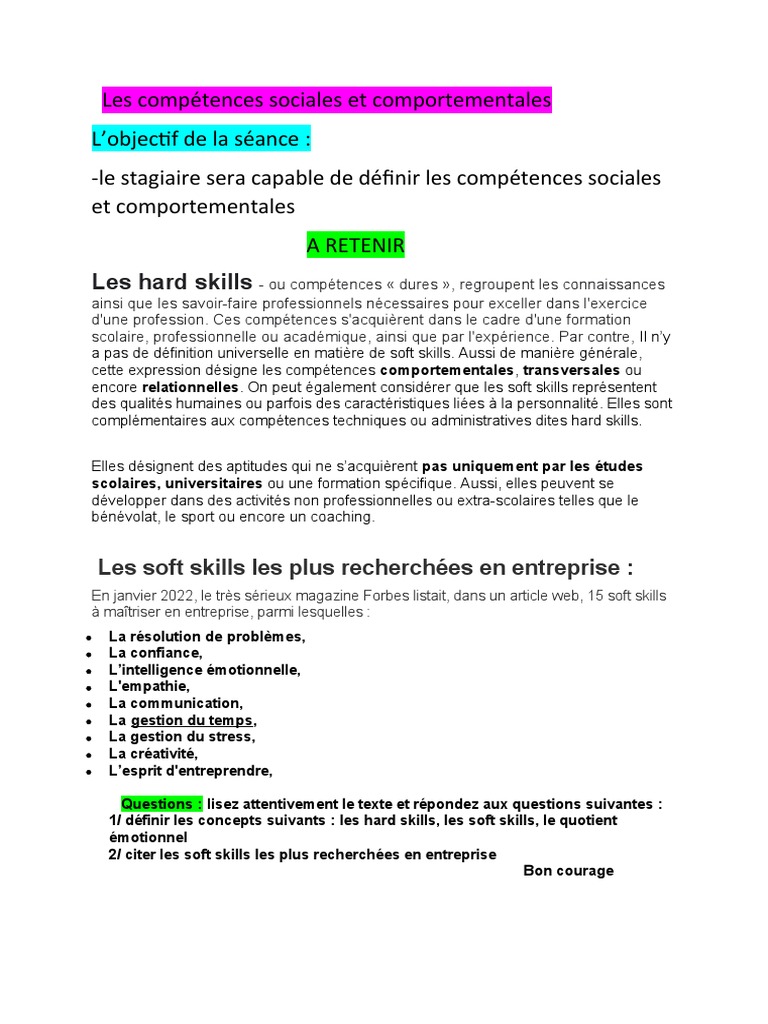 Compétences sociales et comportementales | PDF