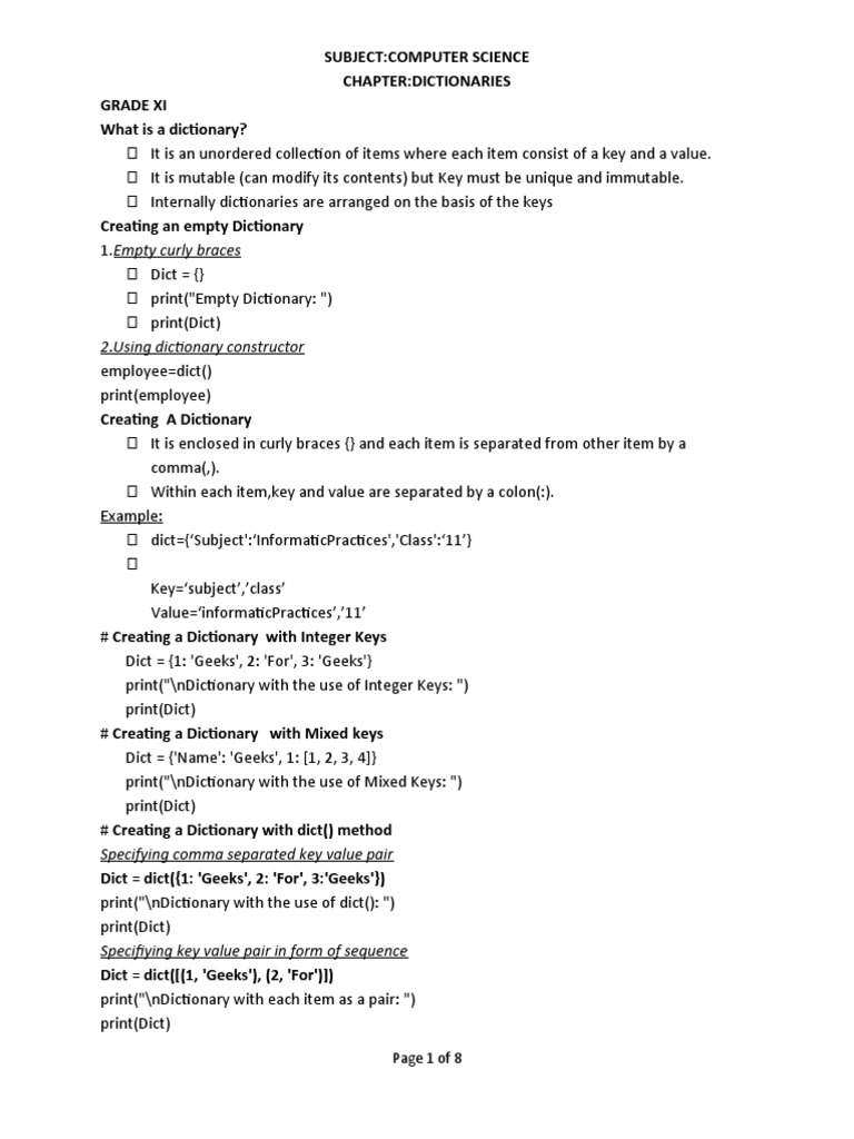 Dictionaries Pdf Computer Engineering Computer Data 8705