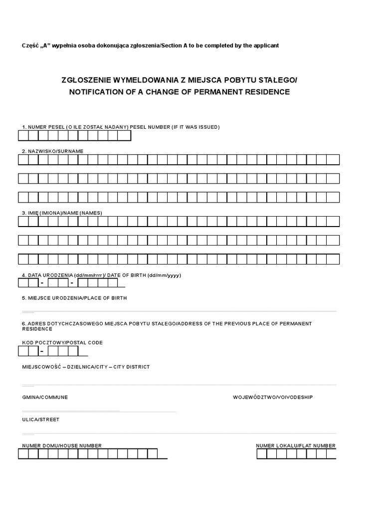 Zgłoszenie Wymeldowania Z Miejsca Pobytu Stałego | PDF