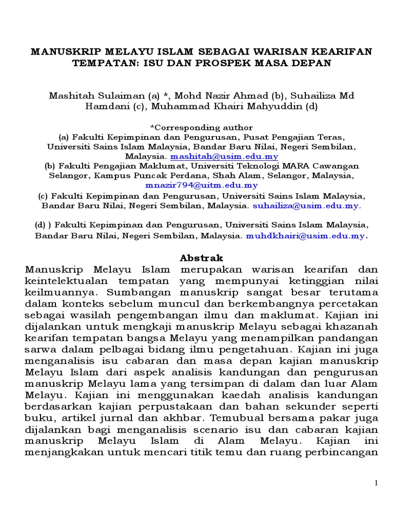 Bahan 1-Manuskrip Melayu Islam Sebagai Warisan Kearifan Tempatan | PDF