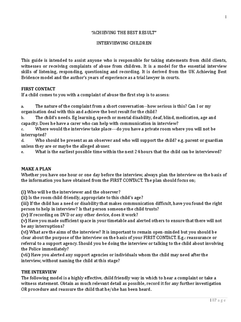 A Guide To Interviewing Children Reporting Abuse | PDF | Disability ...