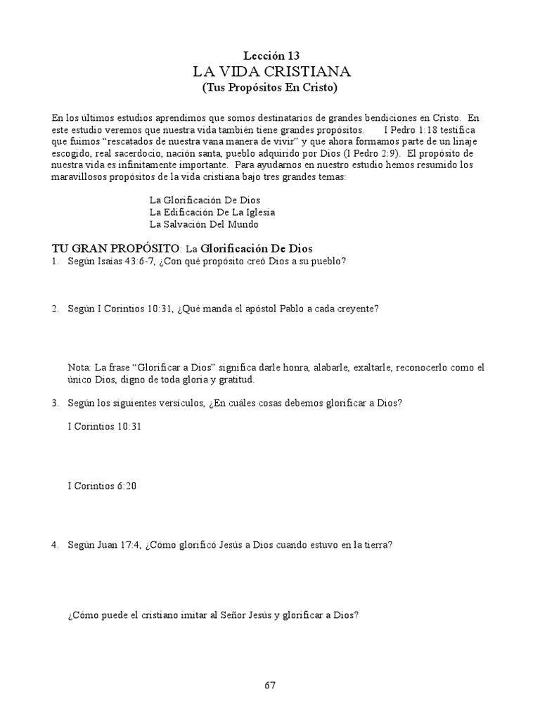 Clase 13 - La Vida Cristiana (Tus Propósitos en Cristo) | PDF | Iglesia cristiana | Cristo (título)