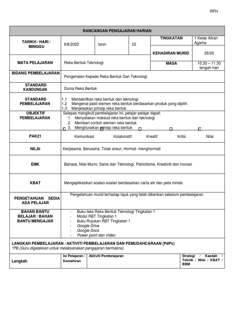 Contoh Format RPH | PDF