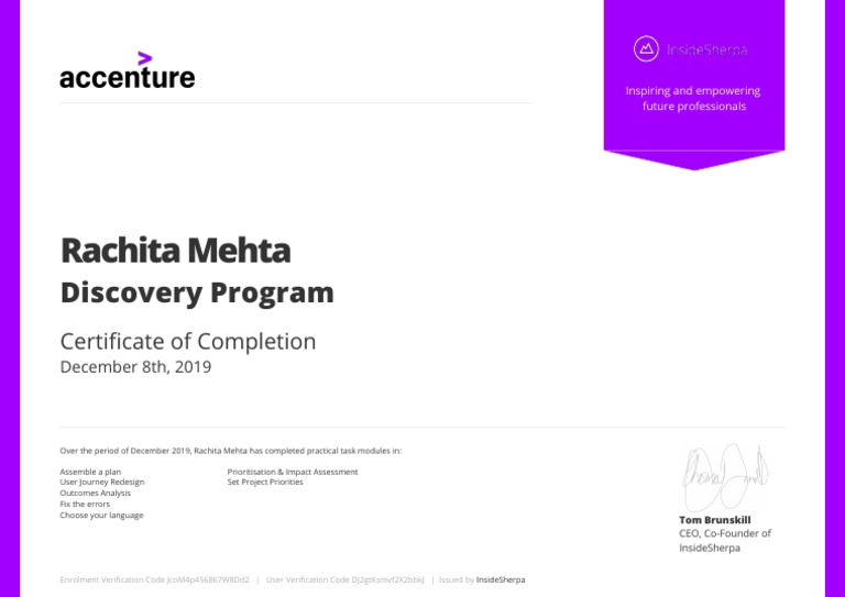 Accenture - Project Management Virtual Internship Certificate | PDF