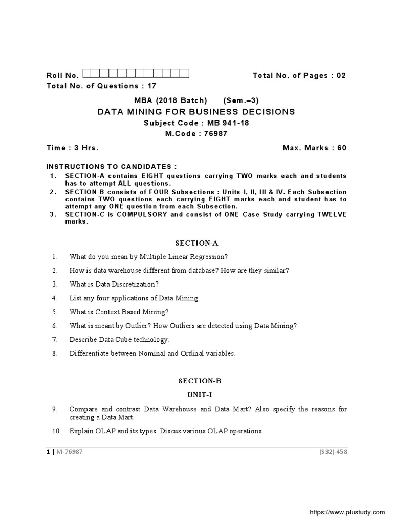 Mba 3 Sem Data Mining For Business Decisions 76987 Jan 2021 | PDF ...