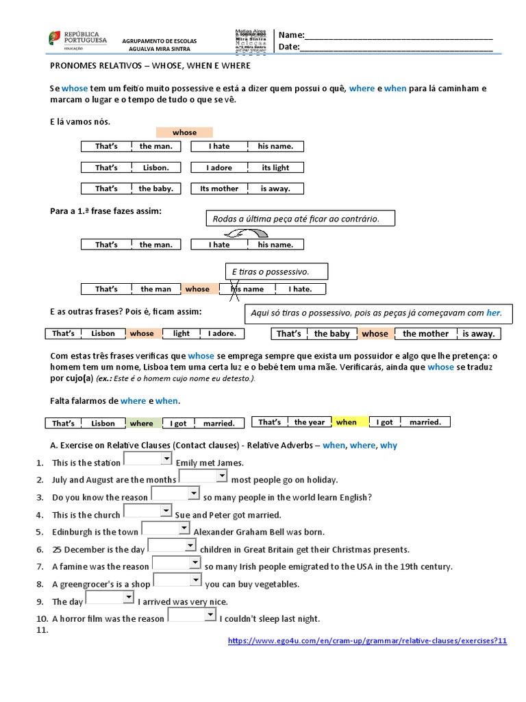 9 - Whose, Where, When, Why - Relative Clauses | PDF