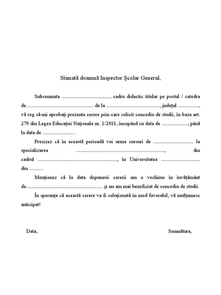 Cerere Pentru Concediu de Studii | PDF