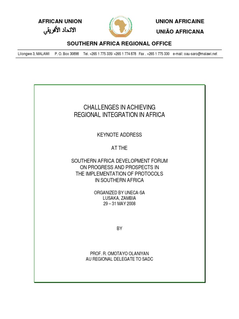 Challenges in Achieving Regional Integration in Africa e | PDF ...