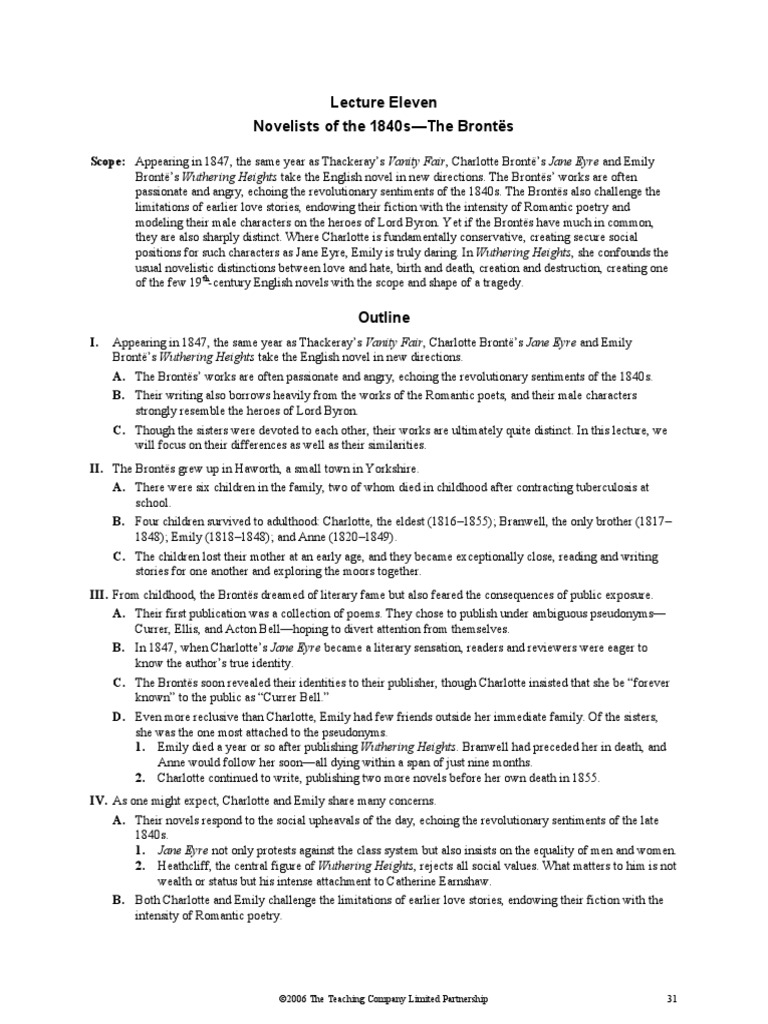 TTC The English Novel 11 Novelists of The 1840s The Brontë Sisters ...