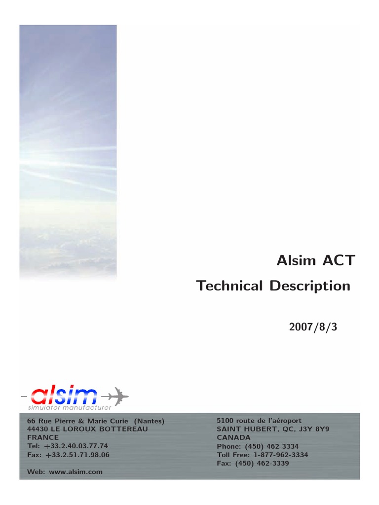 Alsim ACT Technical Description: Simulator Manufacturer | PDF | Aviation