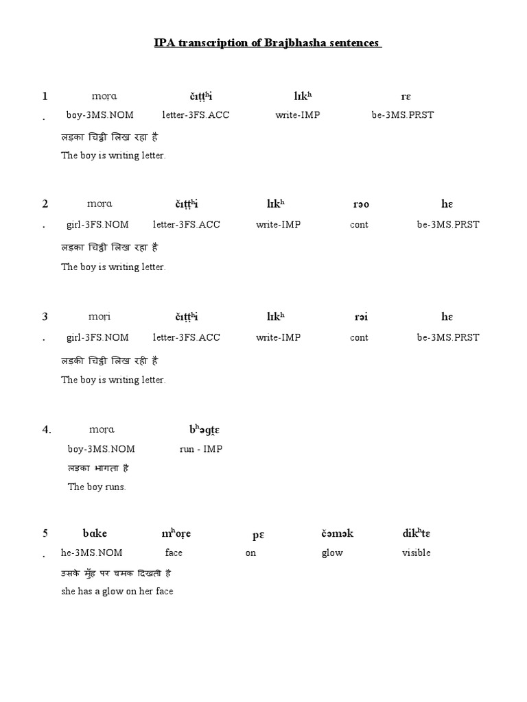 IPA Transcription of Brajbhasha Sentences | PDF