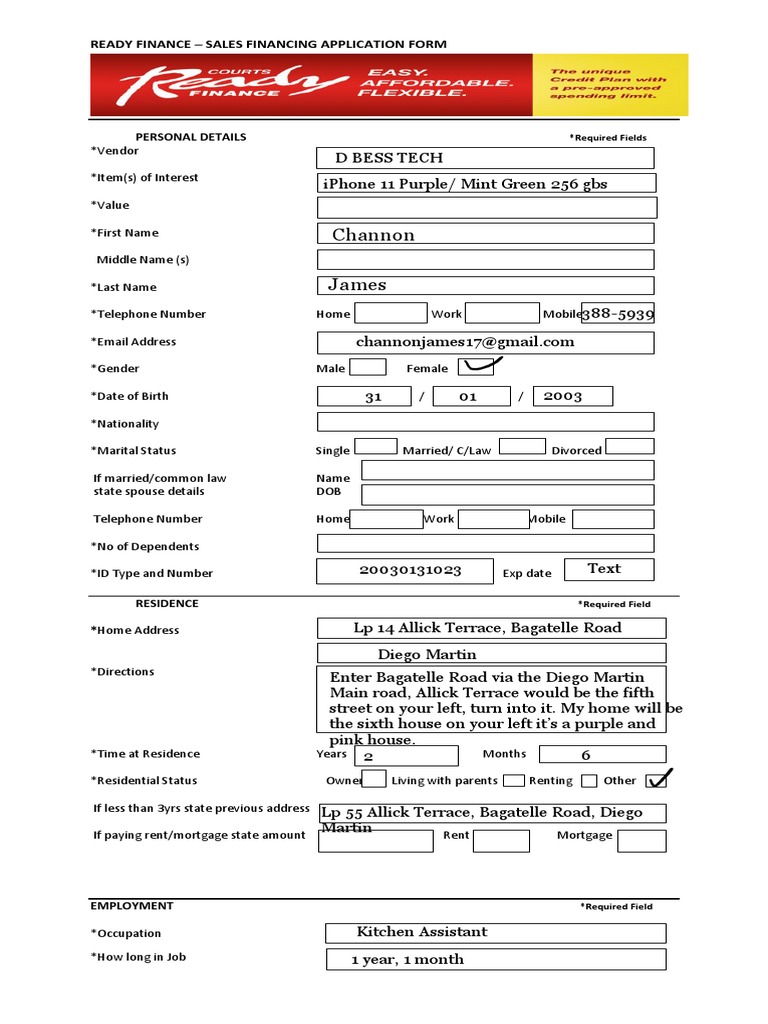 Sales Financing Application Form | PDF