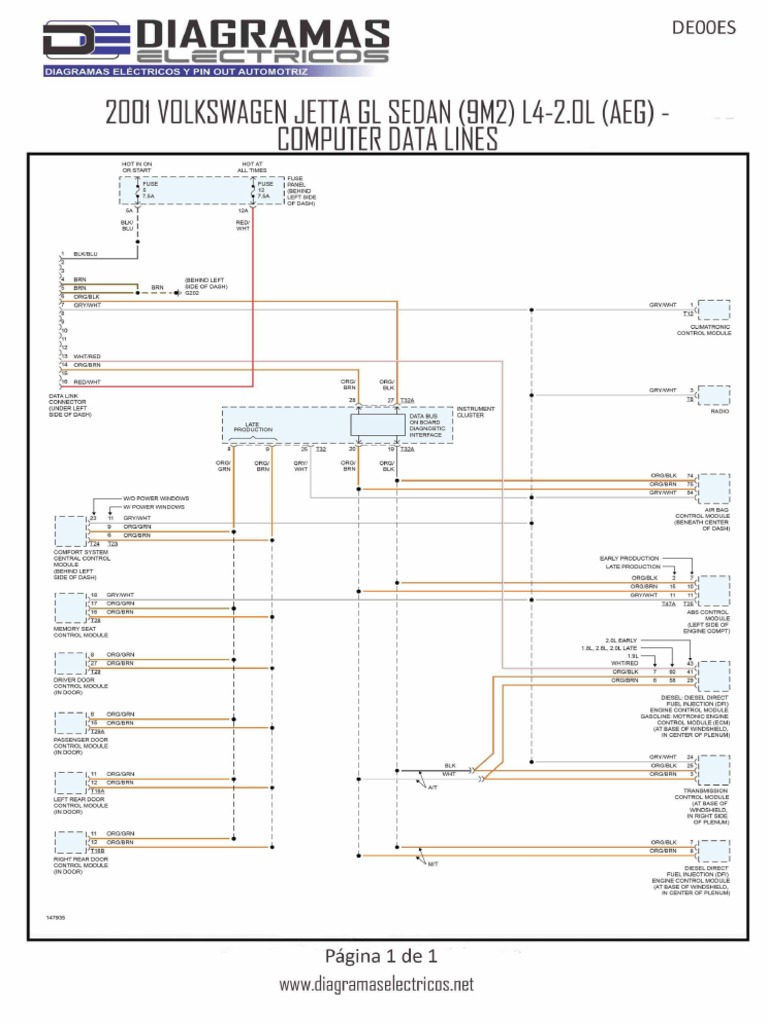 Diagramas Electricos Volkswagen Jetta GL Sedan (9m2) l4-2.0l (Aeg) 2001 - Opt | PDF