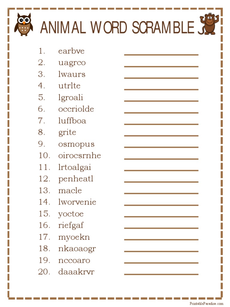 Animals Word Scramble | PDF