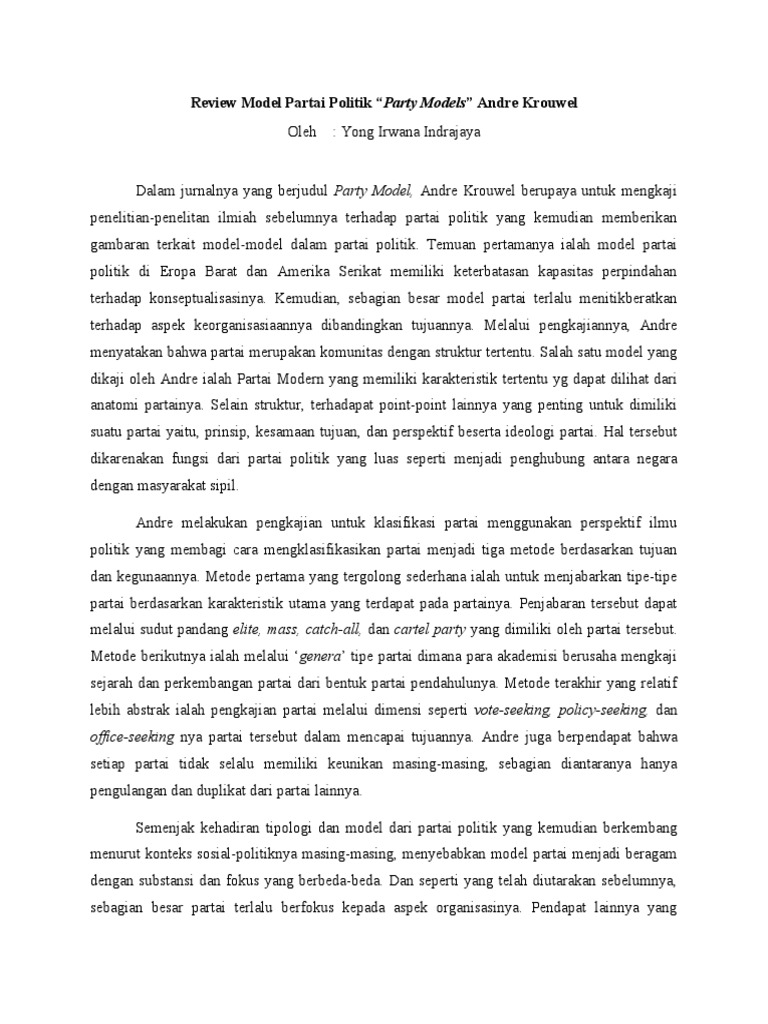 Review Model Partai Politik Party Models Andre Krouwel Pdf Sains