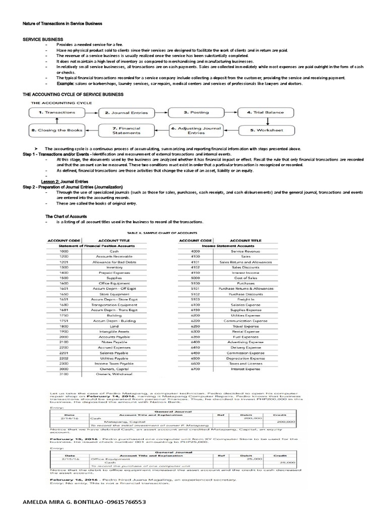 Nature of Transactions in Service Businesses | PDF | Financial ...