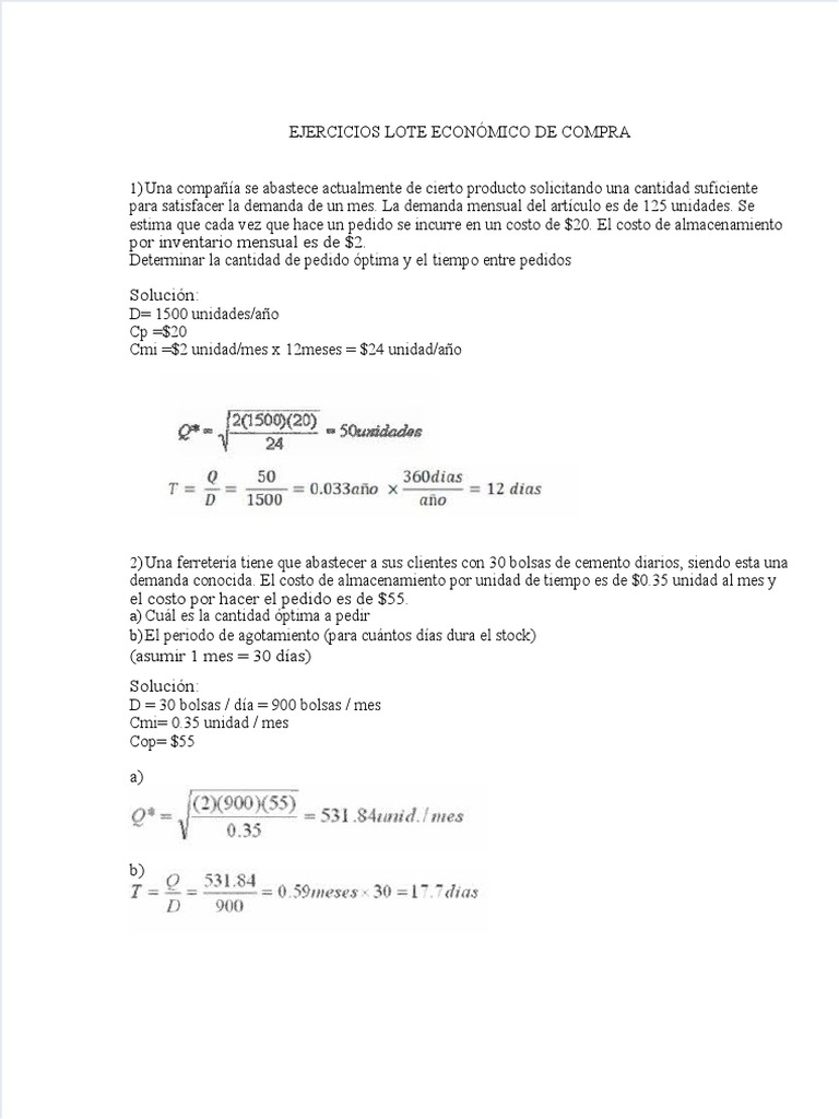 Ejercicios Resueltos EOQ | PDF | Inventario | Economias