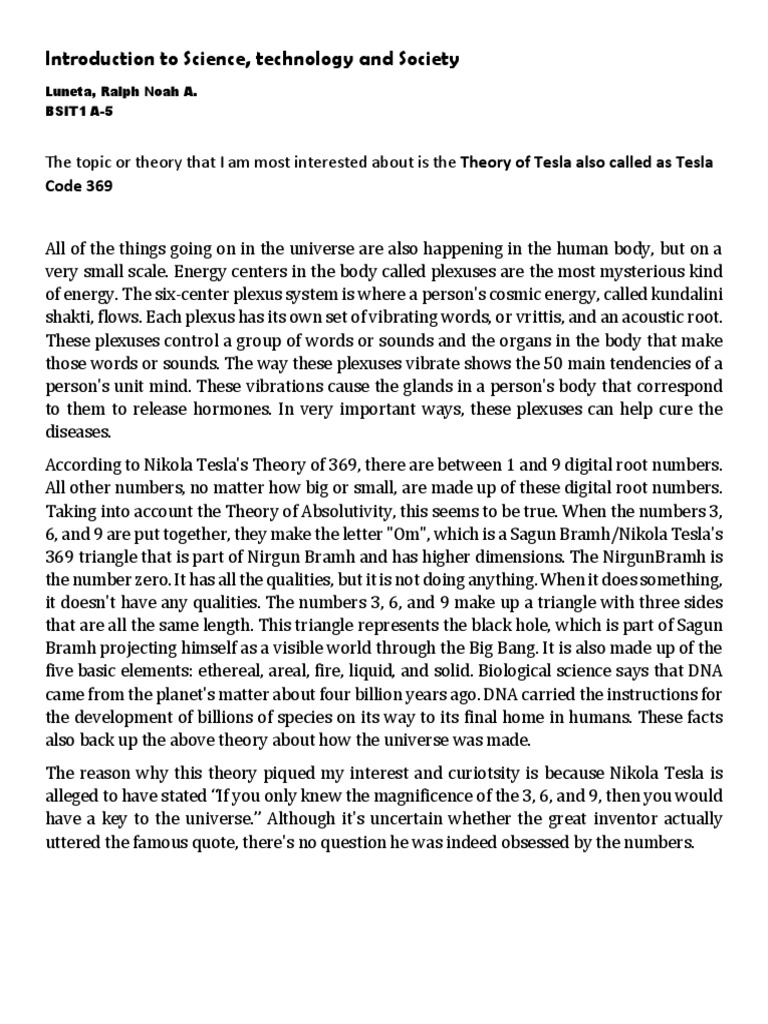 Tesla's Theory of 369 | PDF
