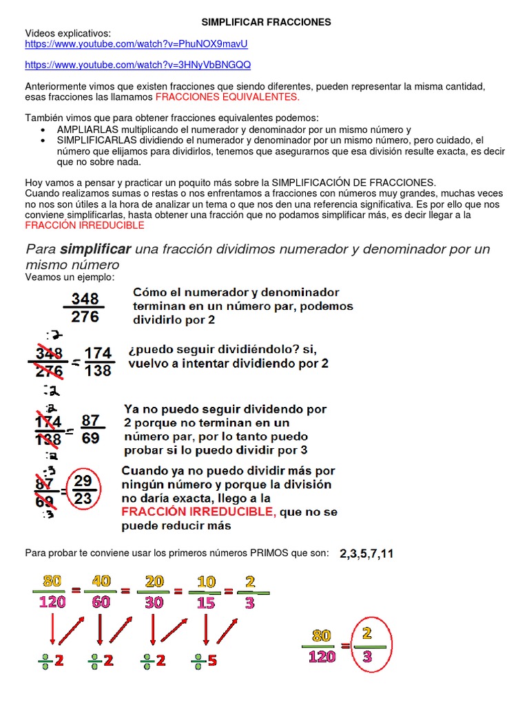 Actividad 22 SIMPLIFICAR FRACCIONES | PDF