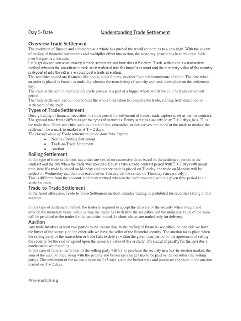 Understand The Trade Settlements and Over View | PDF | Finance & Money ...