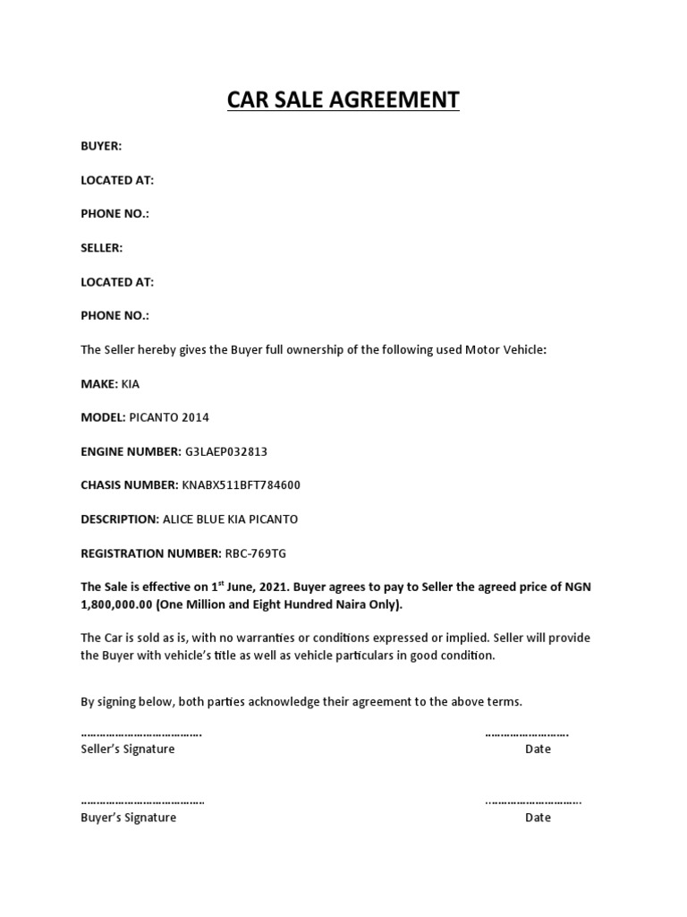 Car Sale Agreement | PDF