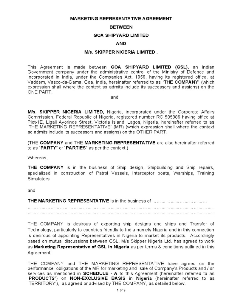 Goa Shipyard Marketing Agreement | PDF | Procurement | Arbitration