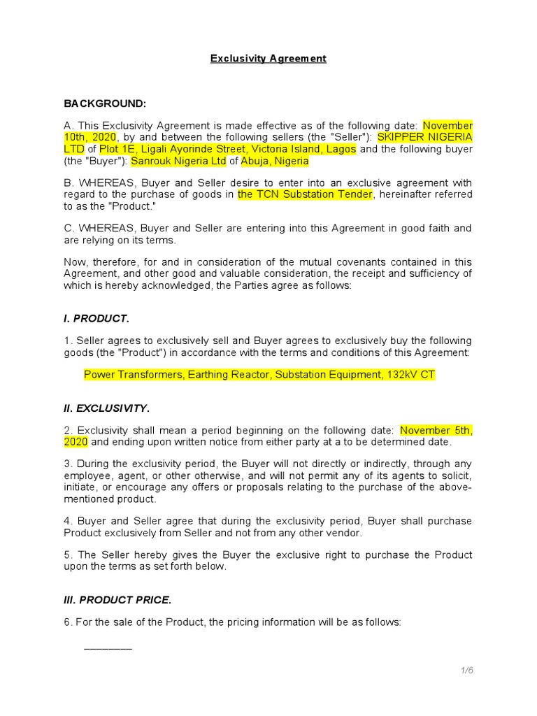 Exclusivity Agreement | PDF | Breach Of Contract | Sales