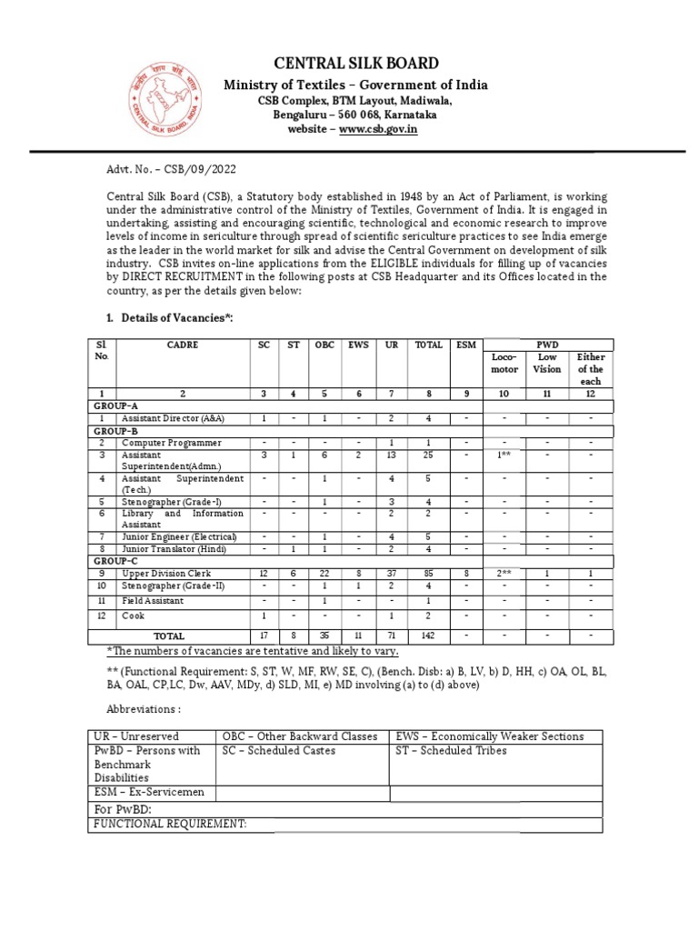 Central Central Silk Board: Ministry of Textiles Ministry of Textiles ...