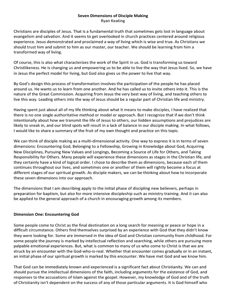 Seven Dimensions of Disciple Making | PDF | Jesus | Disciple (Christianity)