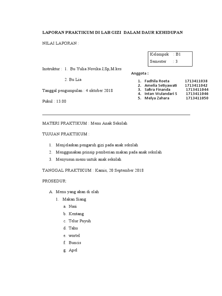 Lap. Menu Sekolah | PDF