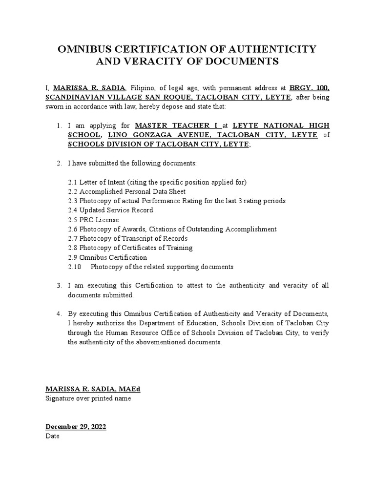 OMNIBUS-CERTIFICATION-OF-AUTHENTICITY-AND-VERACITY-OF-DOCUMENTS | PDF