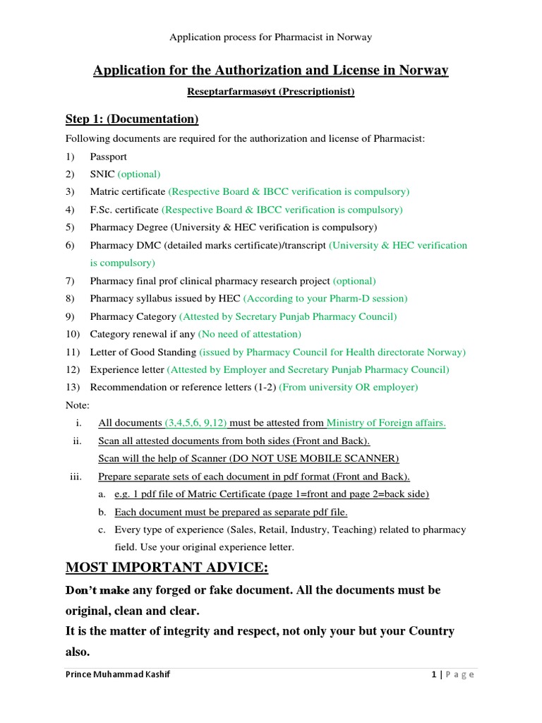 Pharmacist License Application in Norway | PDF | Pharmacist | Payments