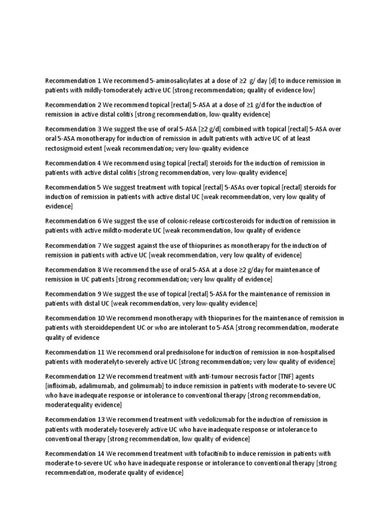 ECCO Summarized Ulcerative Colitis | PDF | Ulcerative Colitis | Drugs