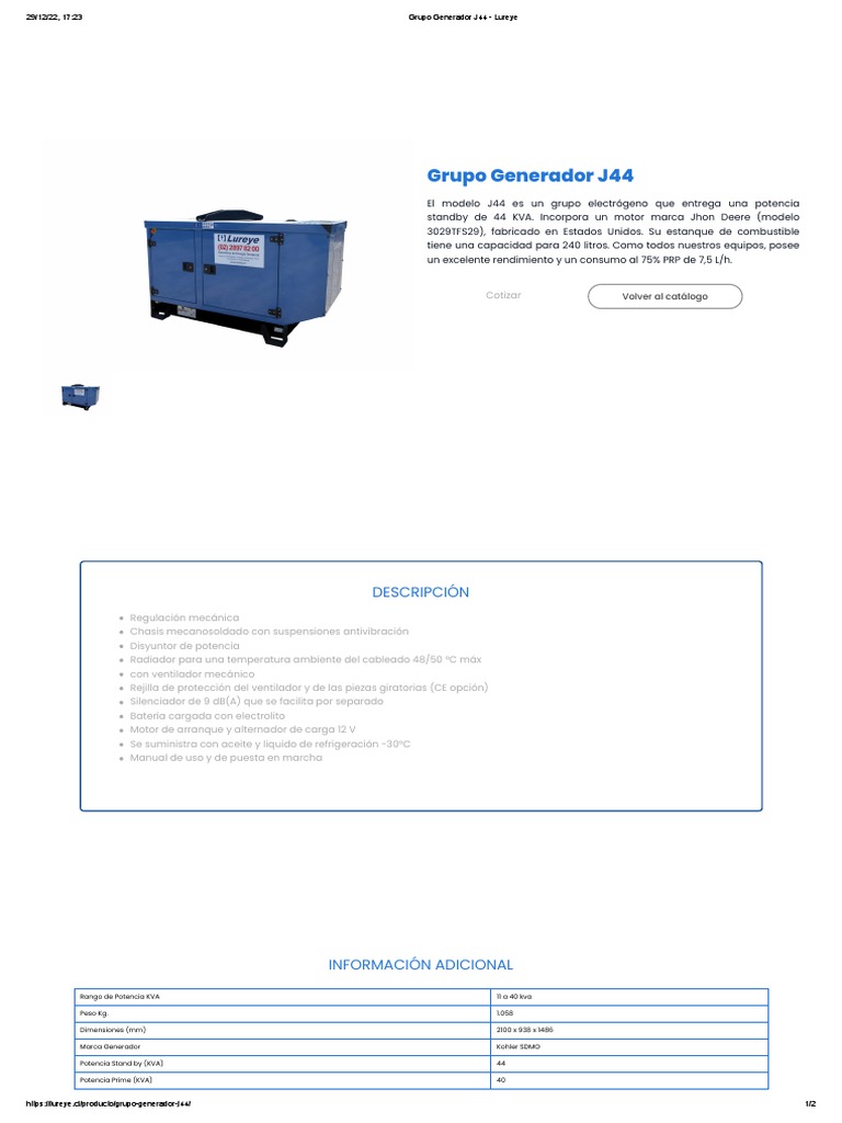 Generador J44 de Lureye: Especificaciones | PDF | Tecnología de ...