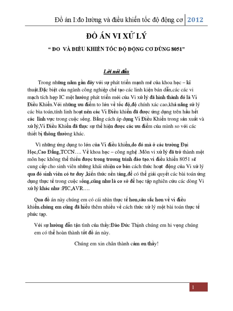 Do An Vi Xu Ly Do Va Dieu Khien Toc Do Dong Co Dung 8051 Vieclamvui | PDF