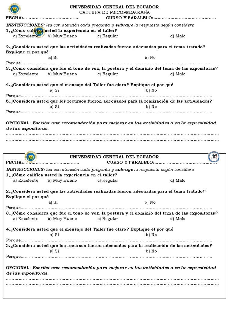Preguntas para Evaluar El Taller | PDF