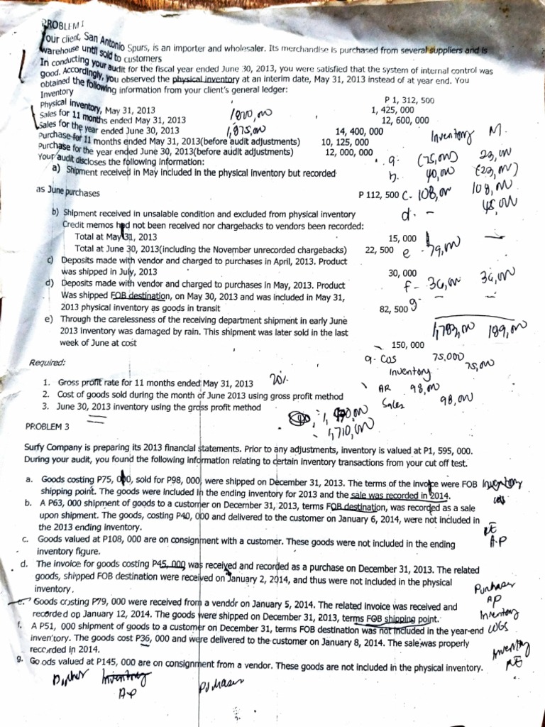 Auditing Problems Audit Of Inventory Pdf Accounts Payable Inventory