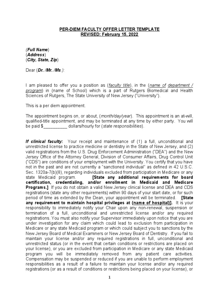 Covid 19 Per Diem Offer Letter Template | PDF | E Verify | Professional ...