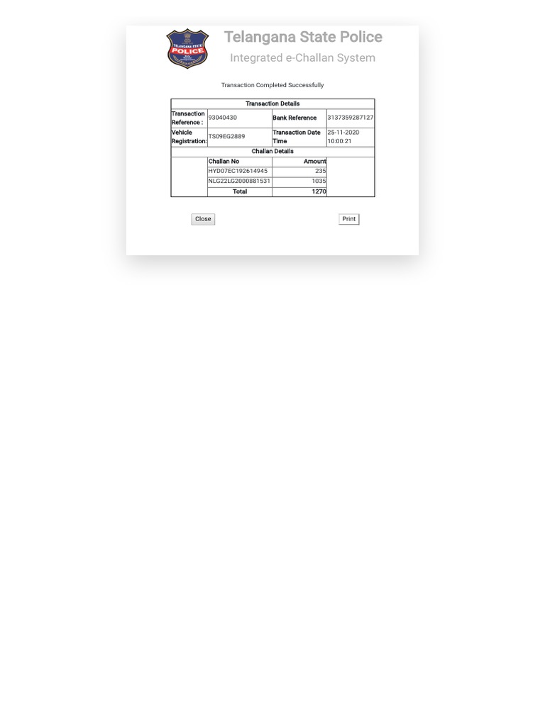 Telangana State Police: Integrated E-Challan System | PDF